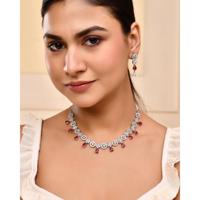 Buy VOJ Silver Plated Ad Studded Circular Shape Jewellery Set Online