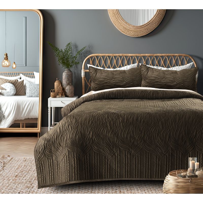Buy HOSTA HOMES Brown Bedcover with 2 Pillow Covers Online