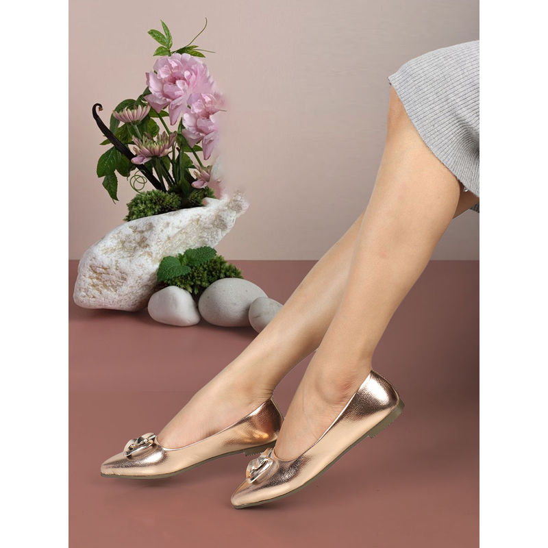 Buy Iconics Womens Fashionable Gold Color Solid Ballerinas Online