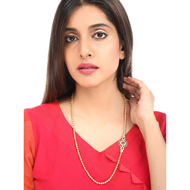 Buy Yellow Chimes Ad Chain Necklace Gold Plated Floral Thali Chain with ...