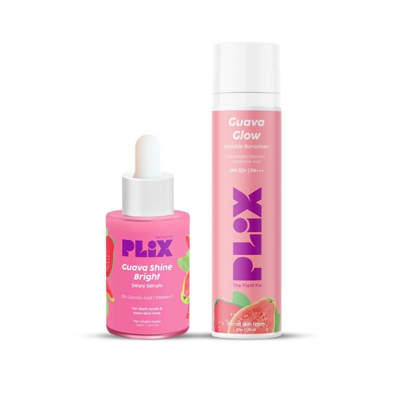 Buy Plix Guava Glow Combo With SPF 50+ Sunscreen & 3% Glycolic Acid ...