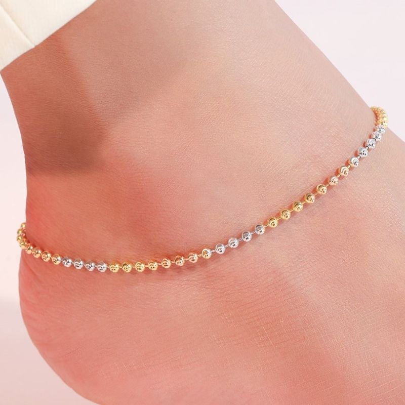 Buy Zavya Dual Tone Beaded 925 Sterling Silver Anklet Online