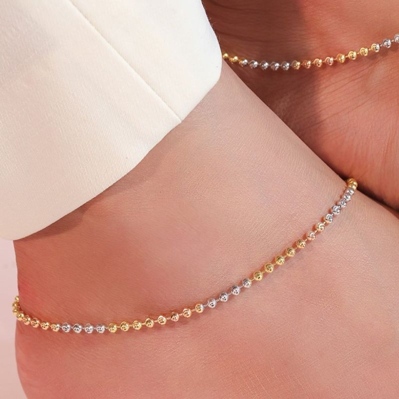 Buy Zavya Dual Tone Beaded 925 Sterling Silver Anklet- Pair Online
