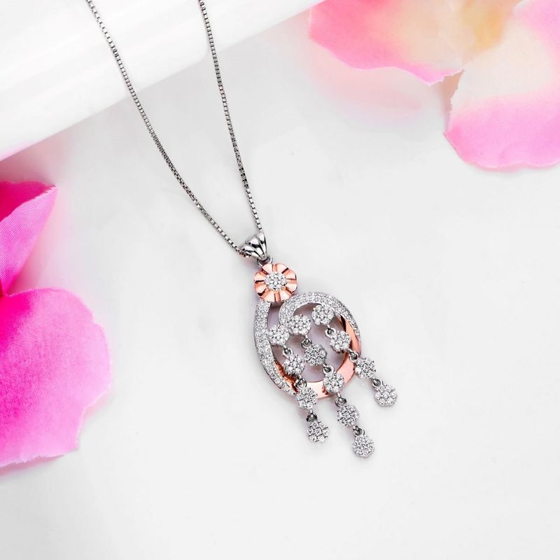 Buy Zavya Dual Tone CZ Abstract Brilliance 925 Sterling Silver Necklace ...