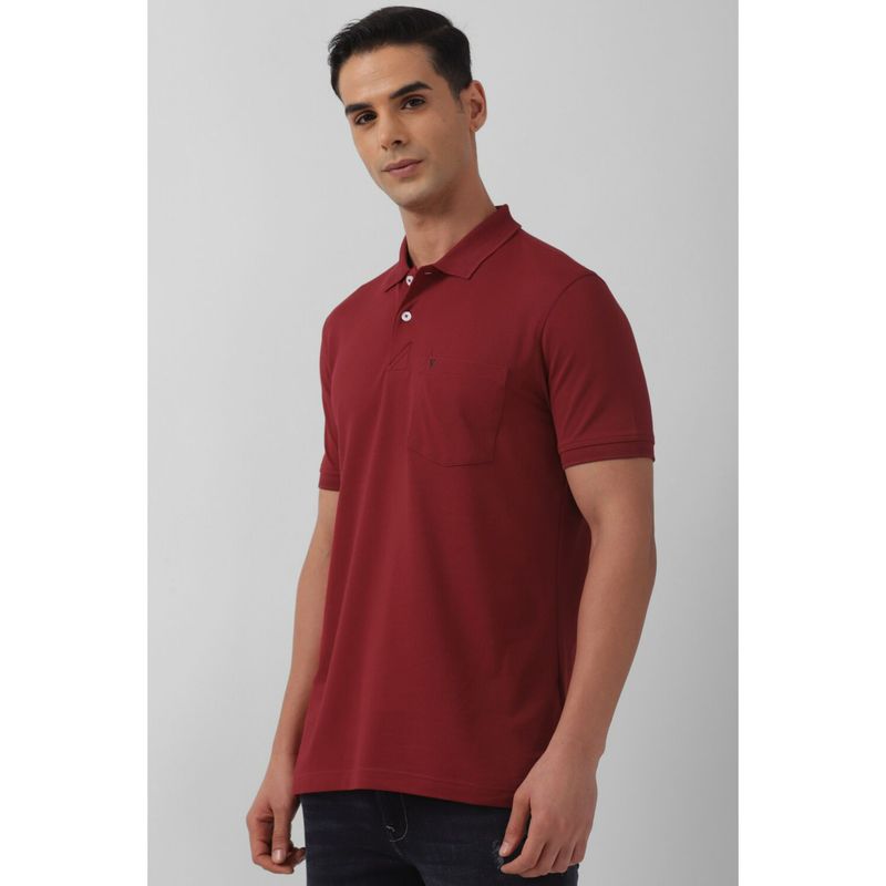 Buy Van Heusen Men Maroon Solid Polo T-Shirt Online