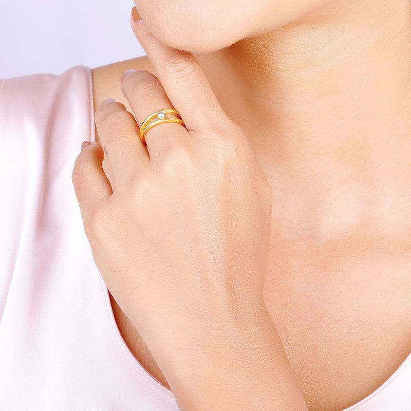 Buy GIVA Sterling Silver Golden Elliptical Zirconia Ring for Women ...