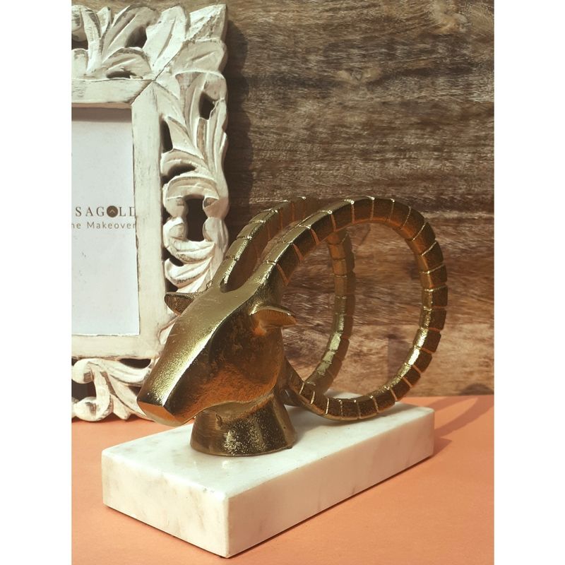 Buy CasaGold Ibex Golden Metal Figurine with Marble Base for Home Decor ...