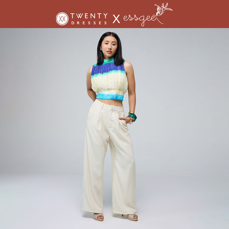 Buy Twenty Dresses by Nykaa Fashion Essgee Blue High Neck Gathered Crop ...