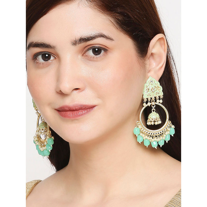 Buy OOMPH Gold Tone Kundan & Pearls Floral Large Ethnic Drop Chandbali ...