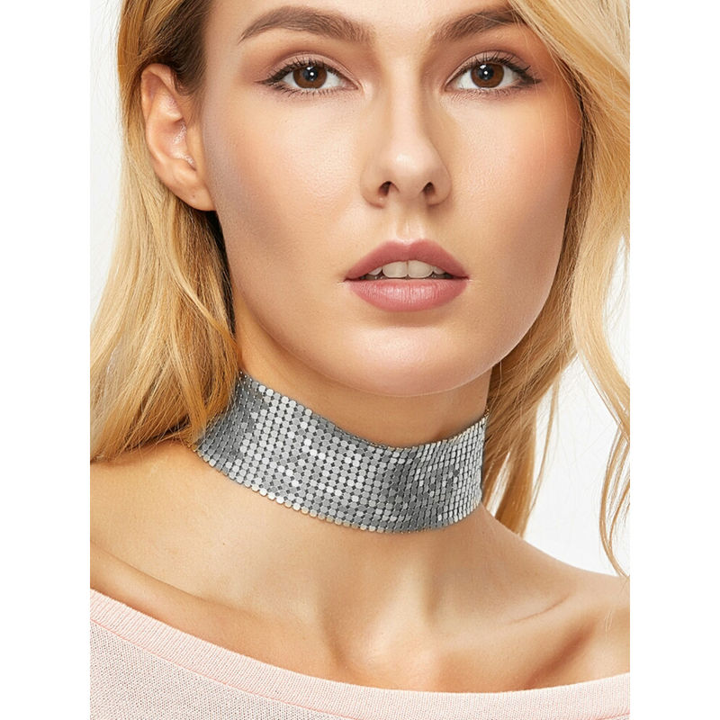Buy OOMPH Silver Shimmer Broad Choker Fashion Necklace Online