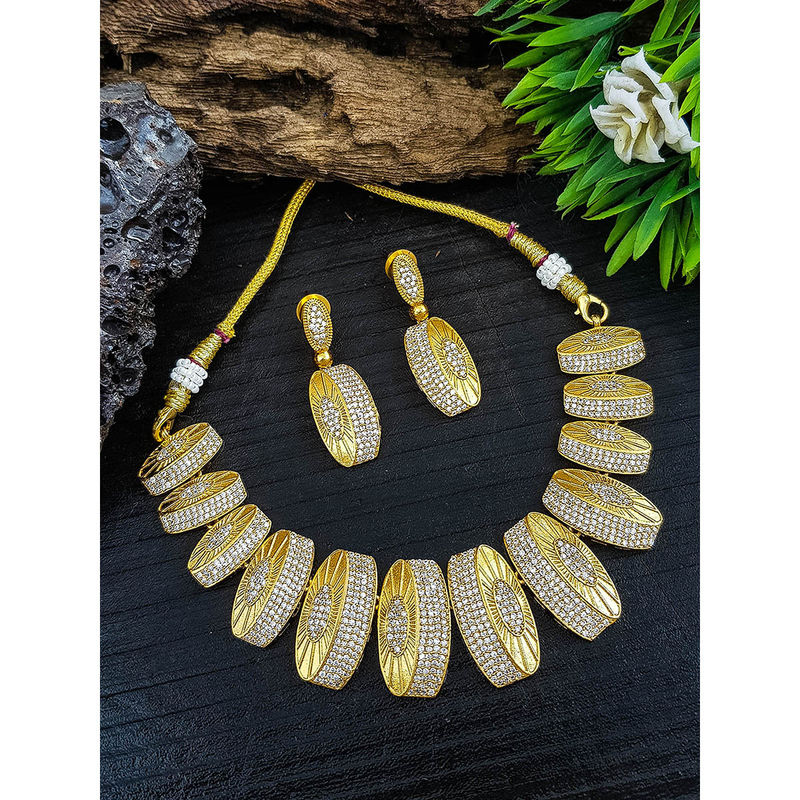 Buy GRIIHAM Gold Plated Light Weight Jaali Work Necklace Set Online