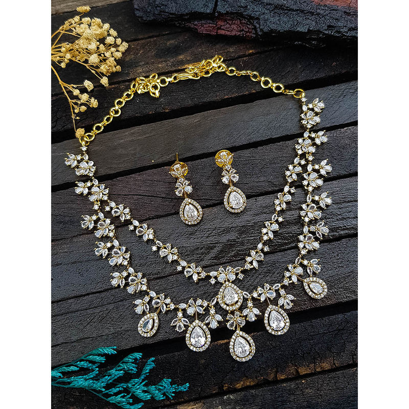 Buy GRIIHAM Premium White Cz Stone Double Line Necklace Set Online