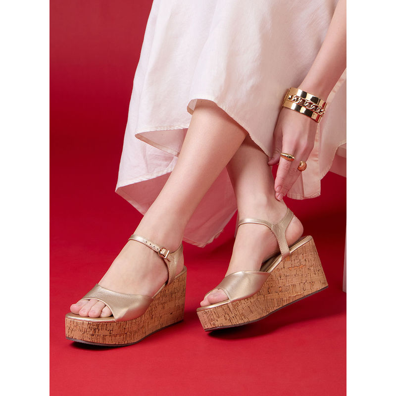 Buy Inc.5 Women Golden Party Wear Solid Round Toe Wedges Online