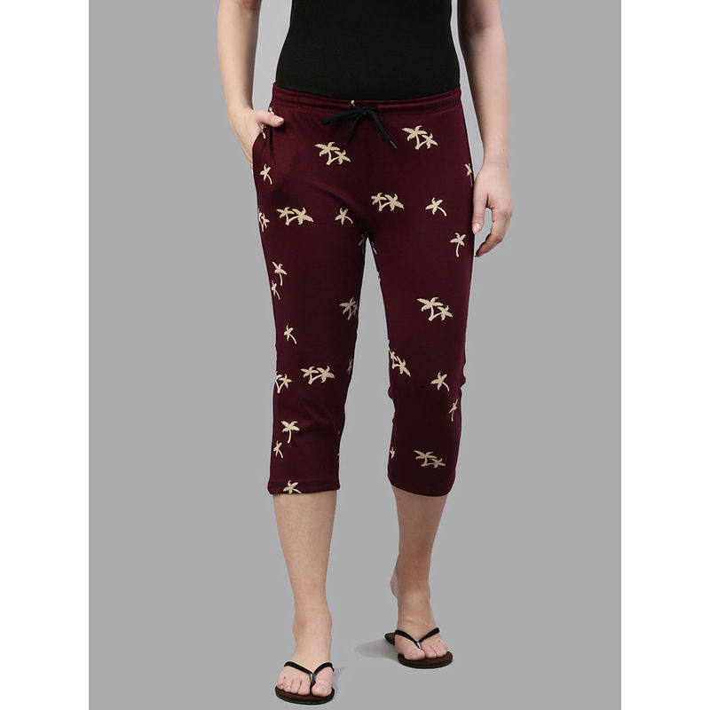 Buy Kryptic Maroon Printed Capris for Women Online