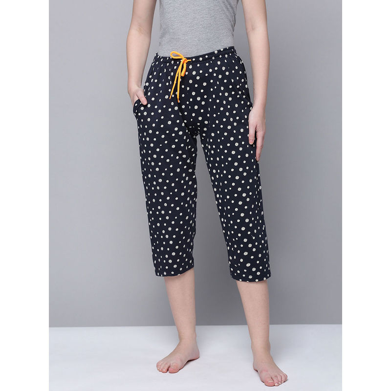 Buy Kryptic Navy Blue Printed Capris for Women Online