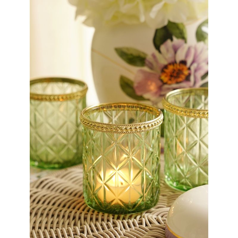Buy Pure Home + Living Set of 2 Green Diamond Texture T-Light Holders ...