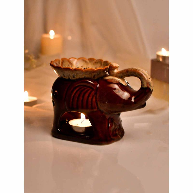 Buy Tayhaa Tranquil Elephant Ceramic Oil Diffuser - Maroon Online