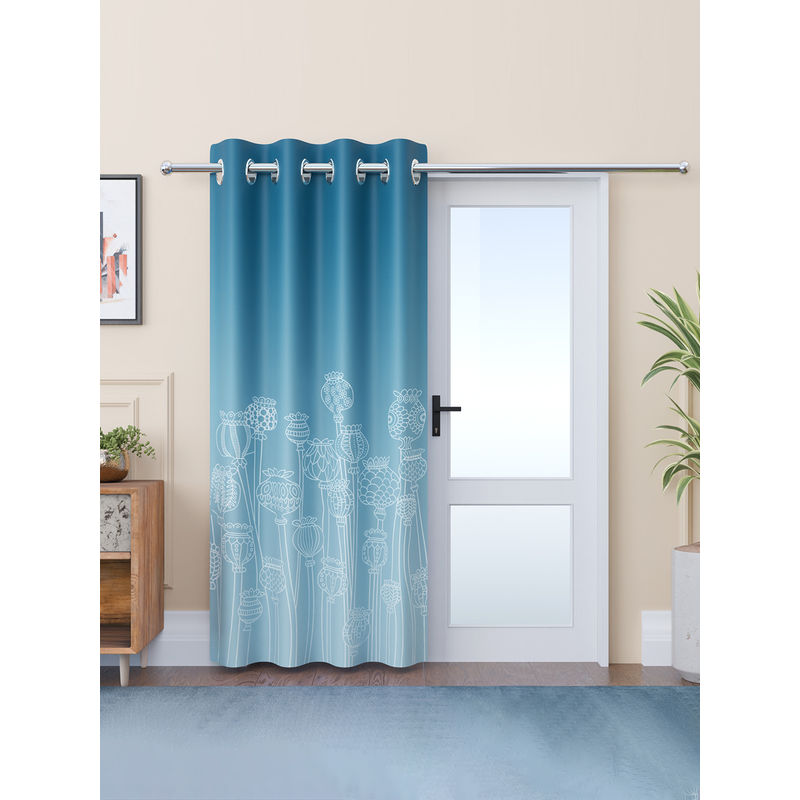 Buy Kuber Industries Blue 8 Grommets Digital Matki Flower Polyester ...