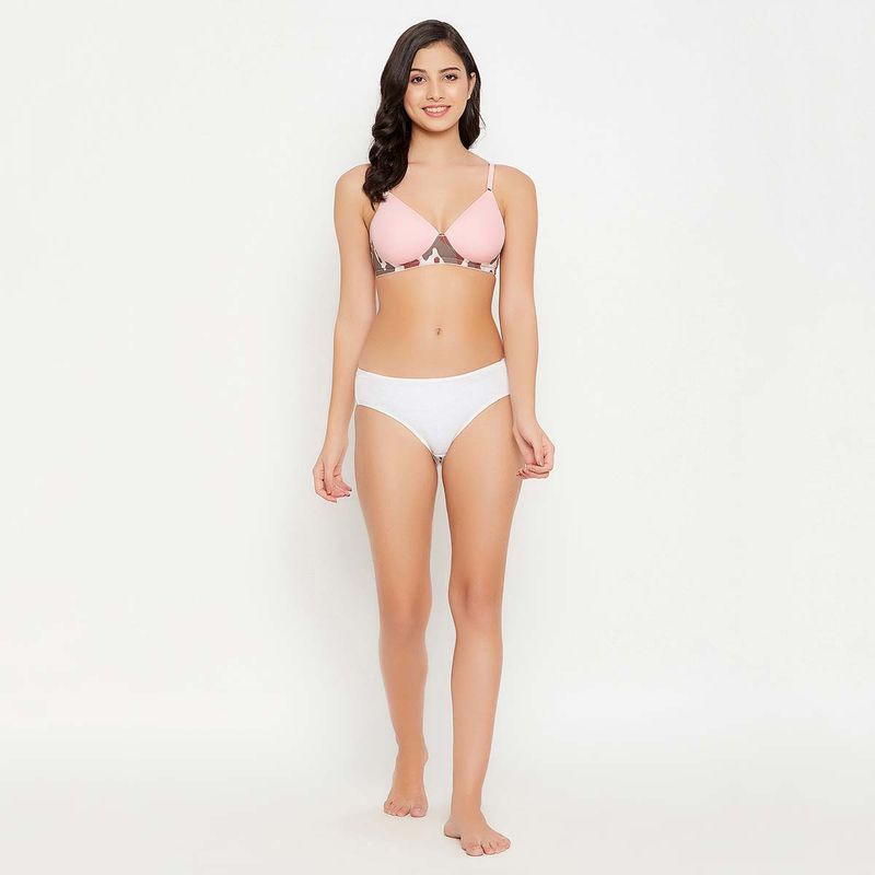 Buy Clovia Powernet Printed Padded Full Cup Wire Free T-shirt Bra - Light Pink Online