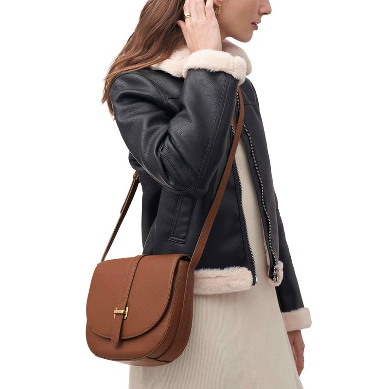Buy Fossil Women Emery Brown Solid Crossbody Sling Bag (M) Online