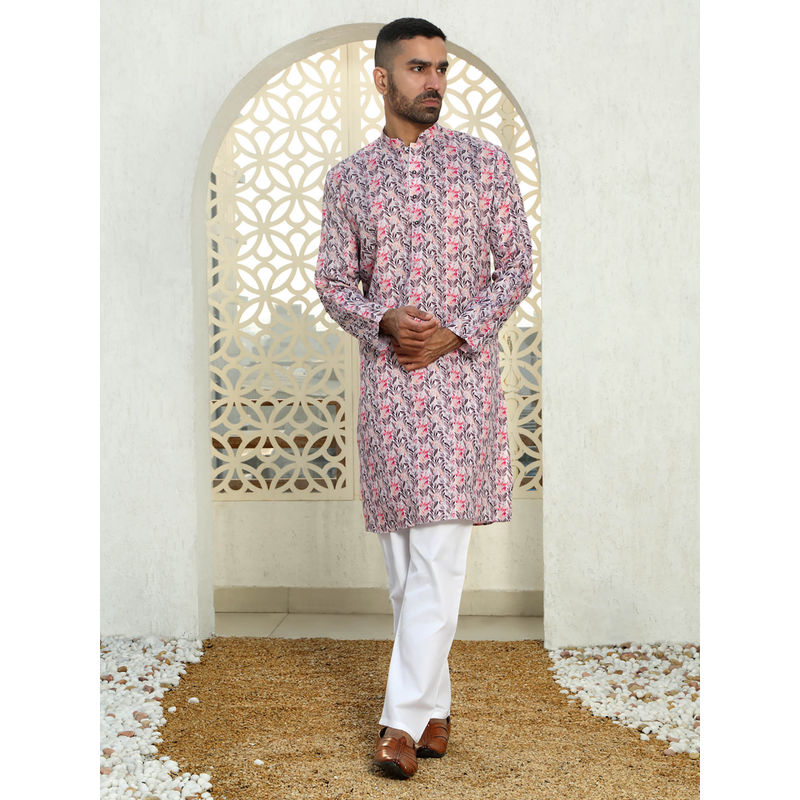 Buy Kraft India Leaf Printed Purple Mandarin Collor Cotton Summer Kurta ...