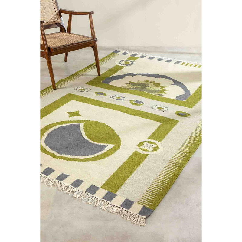 Buy Freedom Tree Orbit Cotton & Wool Lunar Green Woven Rug Online