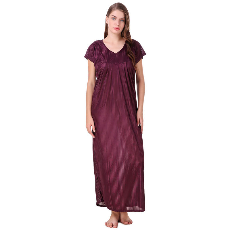 Buy Fasense Women Satin Nightwear Long Nighty SR021 A - Brown Online