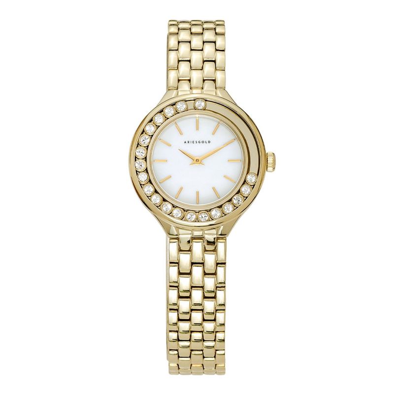 Buy Aries Gold Majestic Quartz White Round Moving Diamond Dial Women's ...