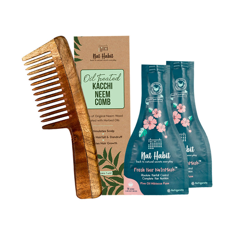 Buy Nat Habit Wide Tooth Kacchi Neem Comb & Five Oil Hibiscus Fresh ...