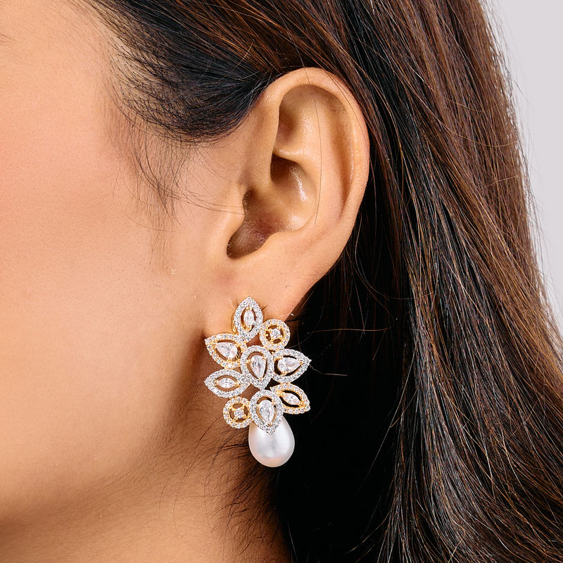 Buy Azai by Nykaa Fashion Silver Floral Cluster American Diamond Pearl ...