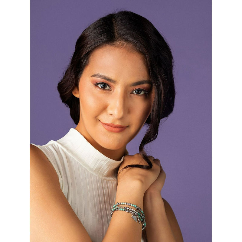 Buy PRITA Blue Beaded Multilayer Tasselled Silver-Plated Bracelet Online