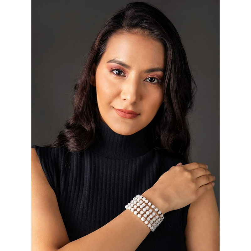 Buy PRITA Multilayer White Beaded Gold-Plated Link Bracelet Online