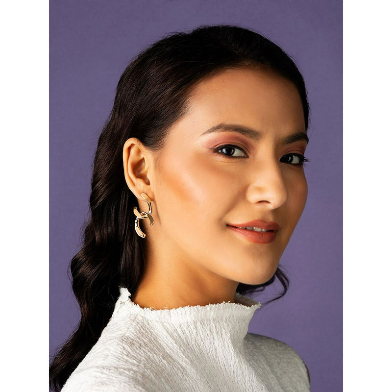 Buy PRITA Textured Interlinked U Gold-Plated Drop Earrings Online