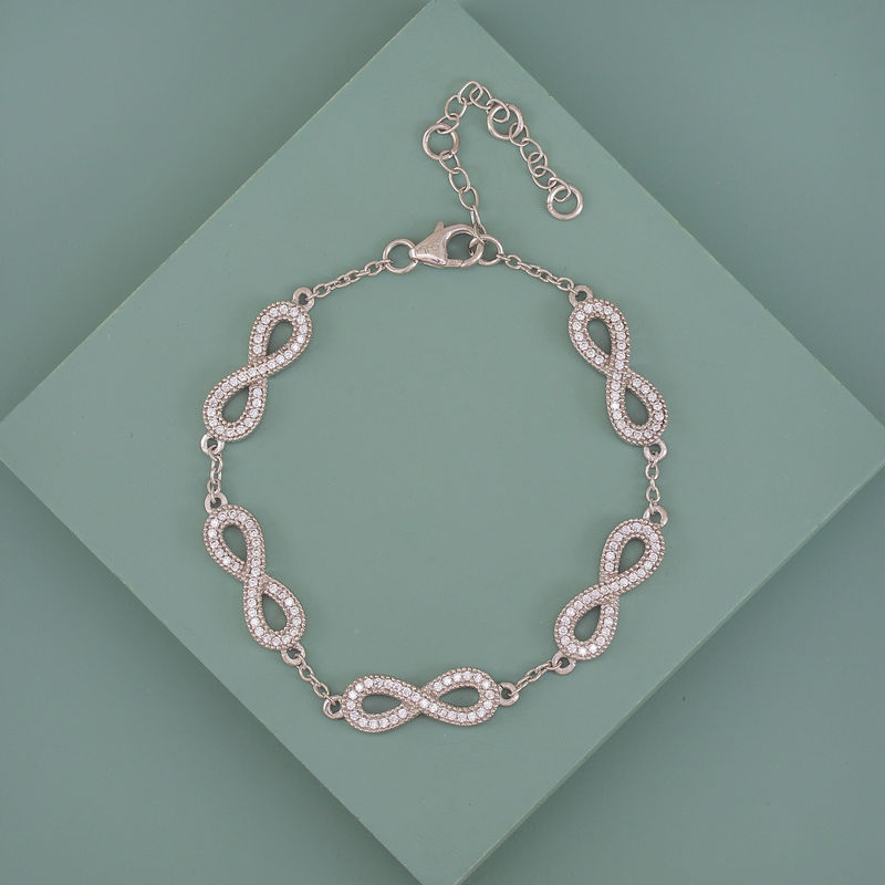 Buy 925 Silver American Diamond Infinity Link Bracelet for Women and ...