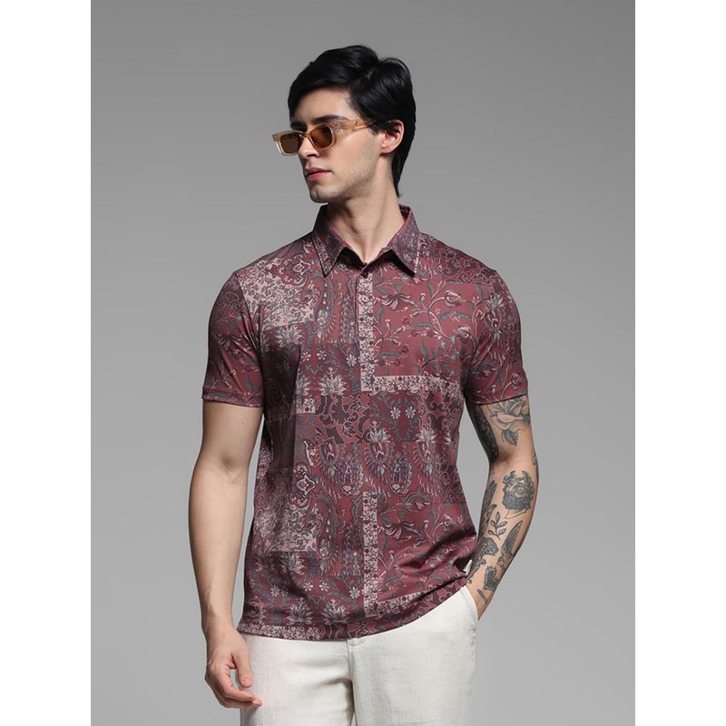Buy Jack & Jones Maroon Regular Fit Floral Print Polo T-Shirt Online