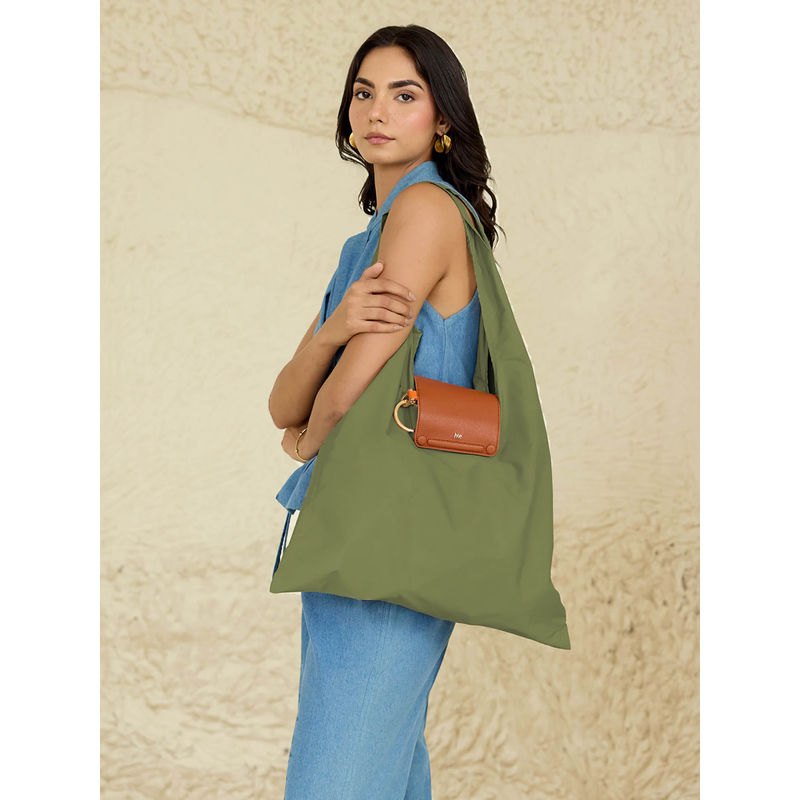 Buy HIE Women Olive Green Synthetic Solid Foldable Tote Bag Online