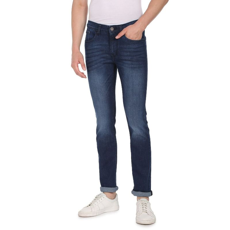 Buy AD By Arvind Men Blue Cotton Lycra Regular Fit Denim Online
