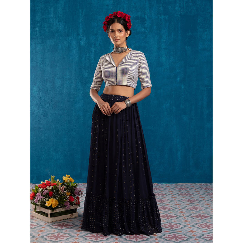 Buy Gajra Gang Navy Blue Collared Crop Top & Skirt GGLEH37 (Set of 2 ...