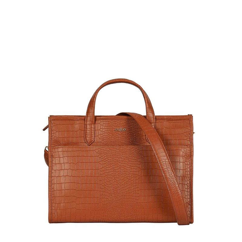 Buy Eske Jena Tan Animal Print Vegan Leather Office Tote Online