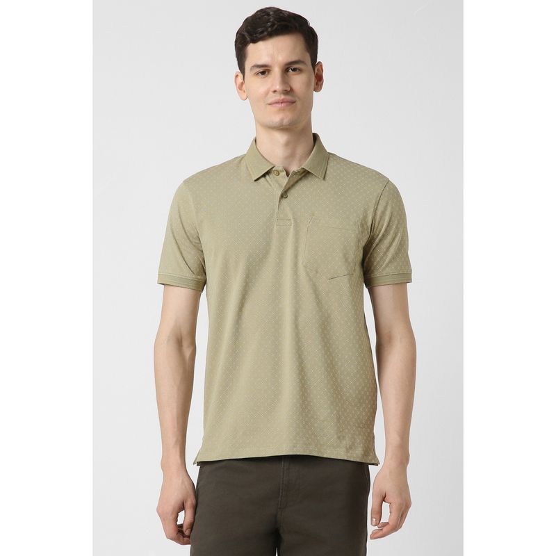 Buy Peter England Men Olive Cotton Blend Collar Neck Polo T-Shirt Online