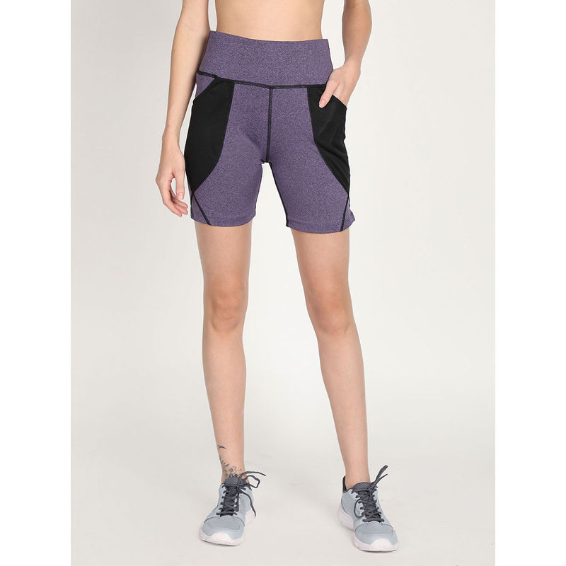 Buy CHKOKKO Colorblock Purple Activewear Shorts for Women Online