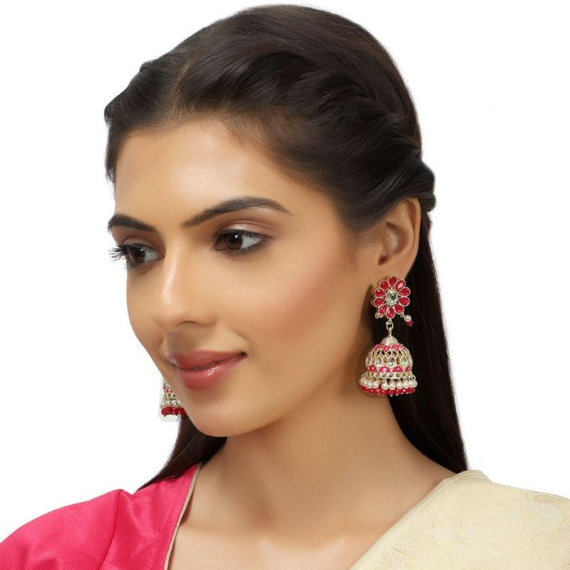 Accessher Ethnic Pink Enamel Jhumka Jhumki Earrings: Buy Accessher ...