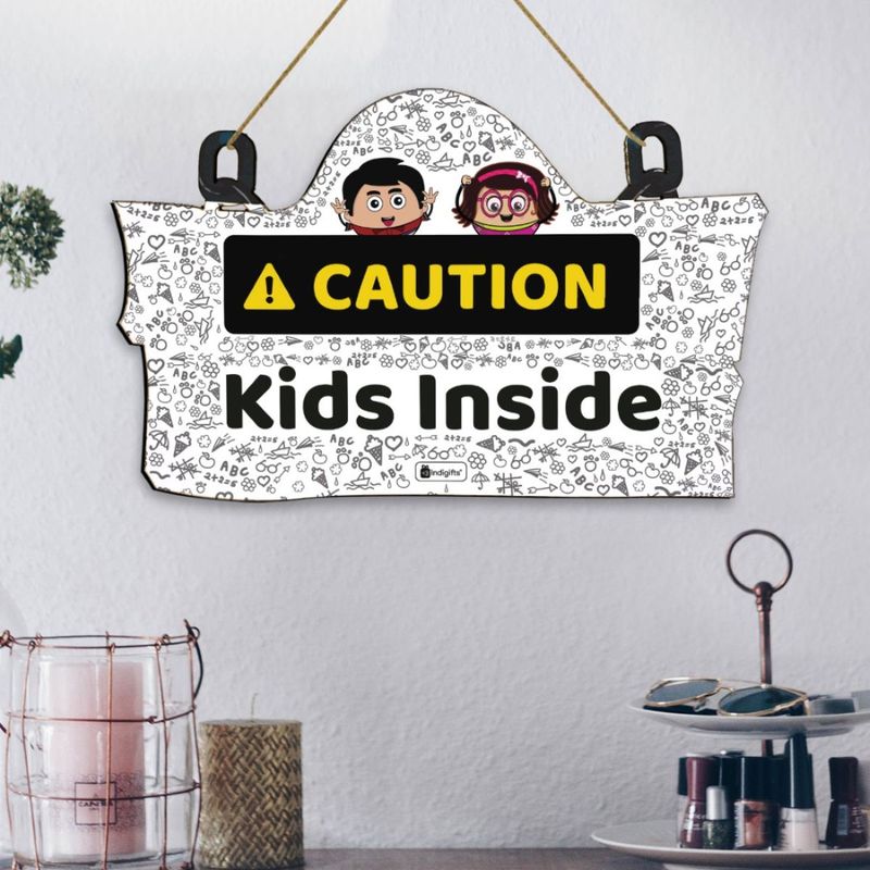 Buy Indigifts Cautions Kids Inside Printed Kids Wall Hanging Multicolor ...