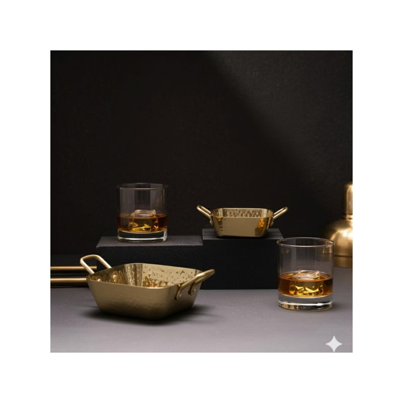 Buy Car-O-Bar Hammered Gold Finish Premium Pack of 2 Steel Serving ...