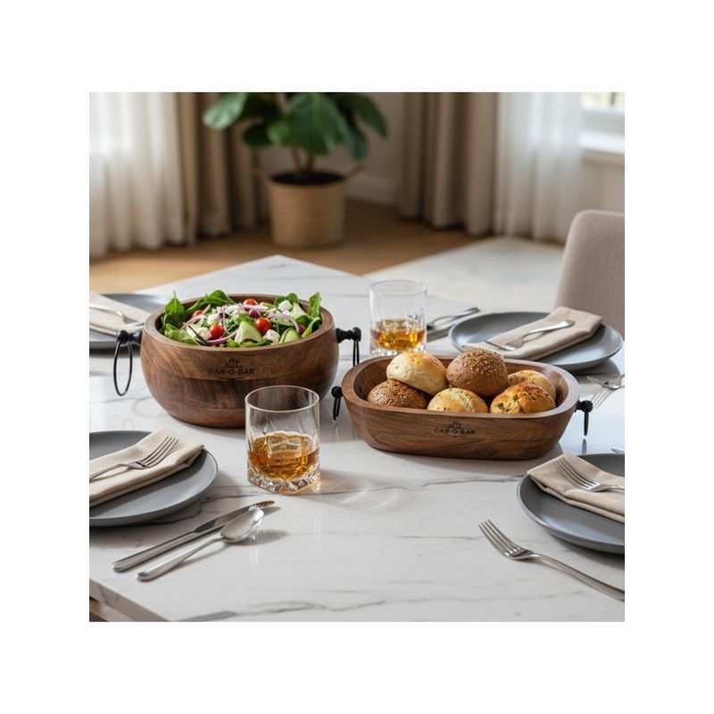Buy Car-O-Bar Natural Finish Premium Wooden Serving Bowl Pack of 2 with ...