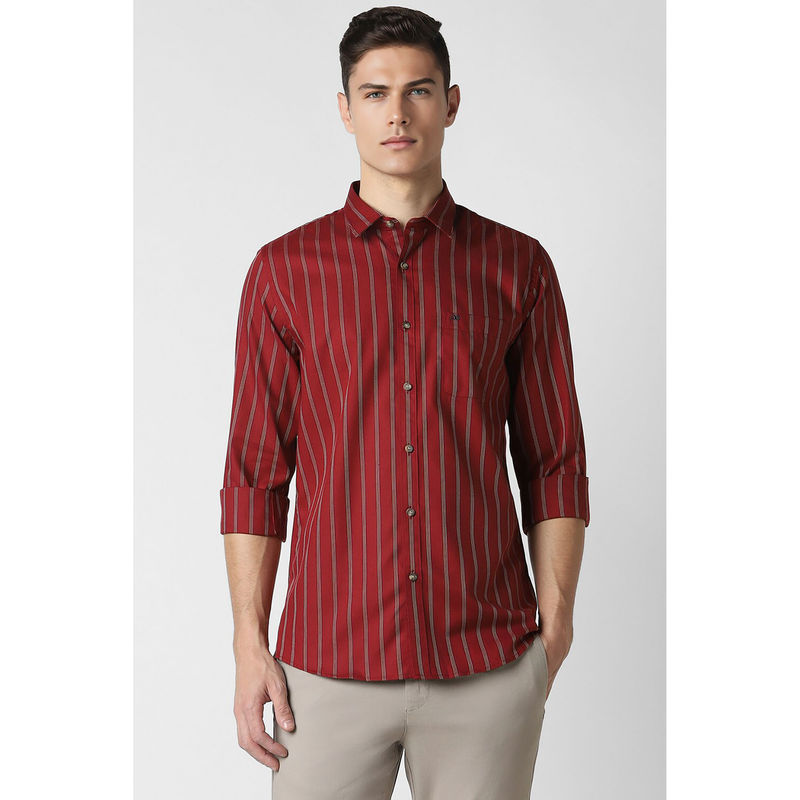Buy Peter England Men Red Slim Fit Stripe Shirt Online