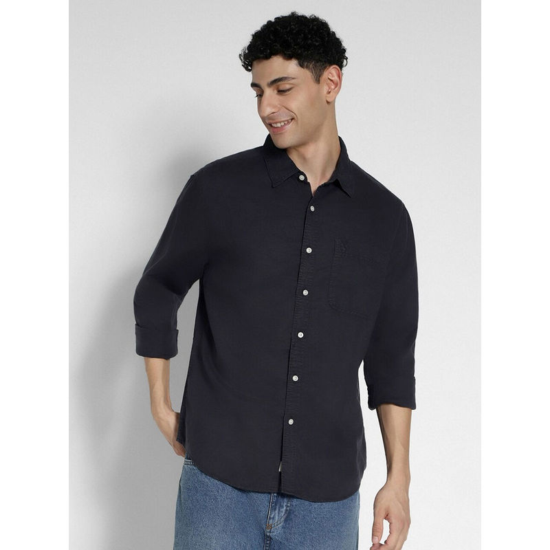 Buy American Eagle Men Black Linen Button-Up Shirt Online