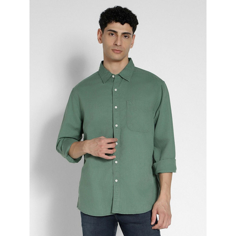 Buy American Eagle Men Green Linen Button-Up Shirt Online
