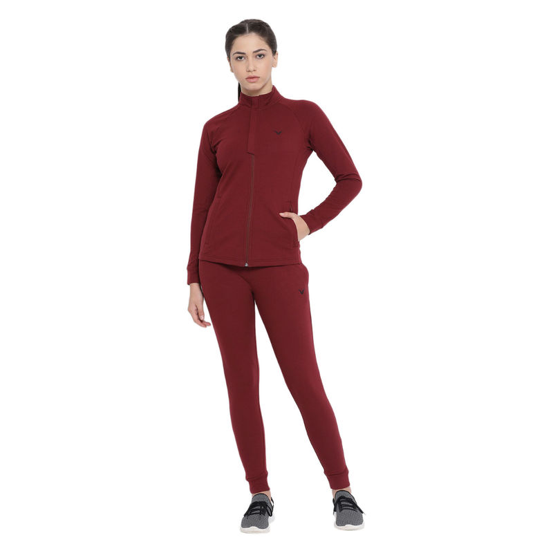 Buy INVINCIBLE Burgundy Womens Athleisure Slim Fit Luxury Tracksuit ...