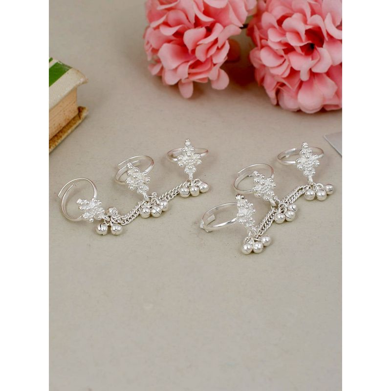 Buy SilverMerc Designs Triple toe ring chained bichiya Online